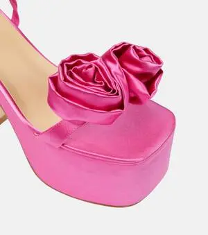 Magda Butrym Satin Platform Sandals With Rose Embellishment - Pink
