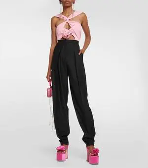 Magda Butrym Satin Platform Sandals With Rose Embellishment - Pink