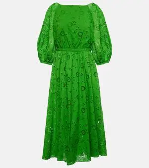 Carolina Herrera Openwork Embroidered Cotton Midi Dress - Green
