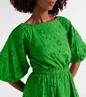 Carolina Herrera Openwork Embroidered Cotton Midi Dress