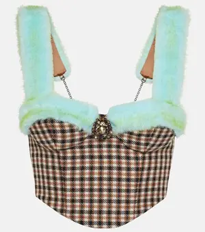 AREA Checked Wool And Cotton Bustier - Multicoloured