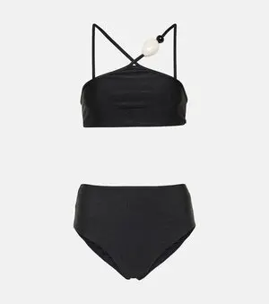 ADRIANA DEGREAS Embellished Mid-rise Bikini - Black