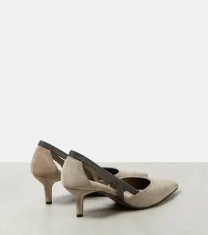 Brunello Cucinelli Embellished Suede Slingback Pumps