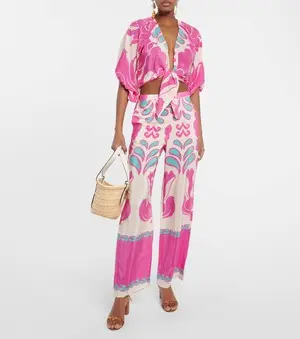 ADRIANA DEGREAS Printed Silk Puff-sleeve Blouse - Multicoloured