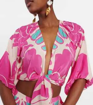 ADRIANA DEGREAS Printed Silk Puff-sleeve Blouse - Multicoloured