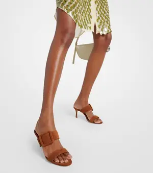 Manolo Blahnik Gable Suede Mules - Brown