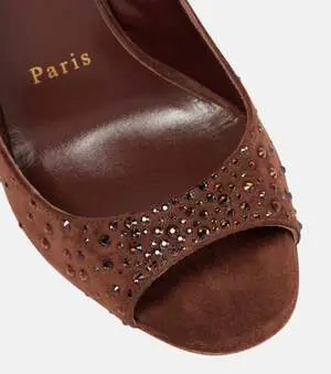 CHRISTIAN LOUBOUTIN Suede Embellished Slingback Sandals - Brown