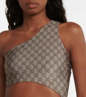 Gucci Gg Monogram Cut Out One-shoulder Swimsuit