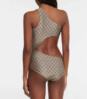 Gucci Gg Monogram Cut Out One-shoulder Swimsuit