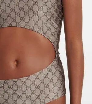 Gucci Gg Monogram Cut Out One-shoulder Swimsuit