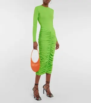 Alex Perry Presley Ruched Midi Dress - Green
