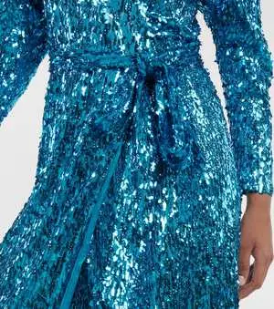 ROTATE BY BIRGER CHRISTENSEN Puff-sleeve Sequined Wrap Dress