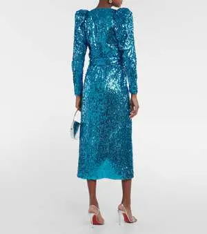 ROTATE BY BIRGER CHRISTENSEN Puff-sleeve Sequined Wrap Dress