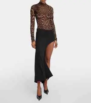 MUGLER Asymmetric Jersey Midi Skirt