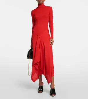 Alaïa Cashmere And Silk Midi Dress In Cerise