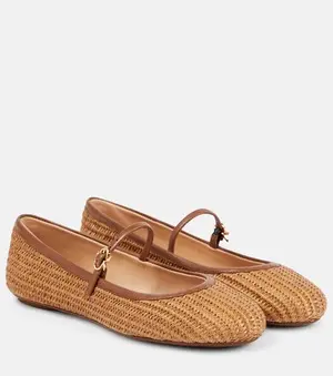 GIANVITO ROSSI Carla Raffia And Leather Ballet Flats