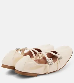 ROGER VIVIER Embellished Leather Ballet Flats - White