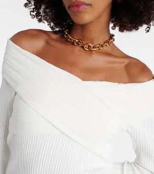 Veronica Beard Yesenia Ribbed-knit Off-shoulder Top