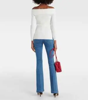 Veronica Beard Yesenia Ribbed-knit Off-shoulder Top