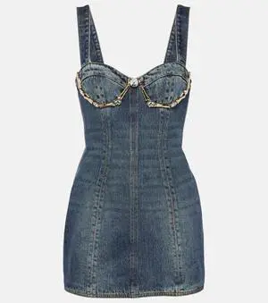 AREA Claw Embellished Denim Mini Dress