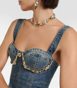 AREA Claw Embellished Denim Mini Dress