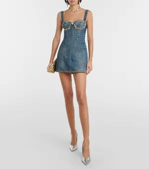 AREA Claw Embellished Denim Mini Dress
