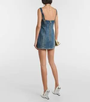 AREA Claw Embellished Denim Mini Dress