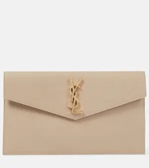 Saint Laurent Uptown Leather Clutch - Beige