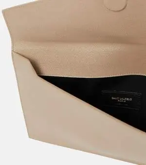 Saint Laurent Uptown Leather Clutch - Beige