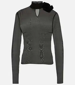 Magda Butrym Sheer Silk Blouse With Floral Appliqu
