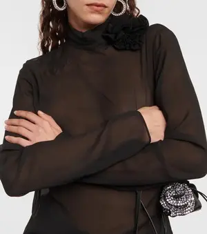 Magda Butrym Sheer Silk Blouse With Floral Appliqu