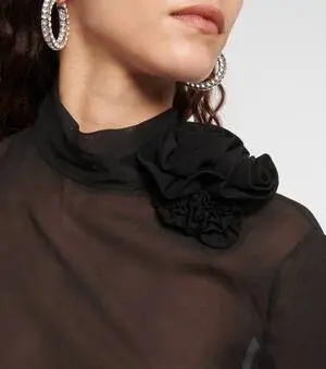 Magda Butrym Sheer Silk Blouse With Floral Appliqu