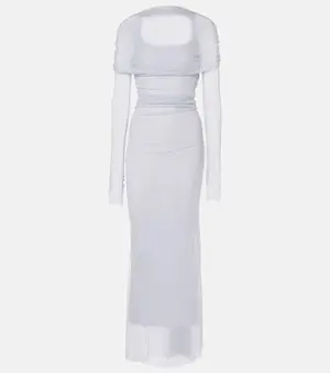 Christopher Esber Veiled Off-shoulder Tulle Maxi Dress
