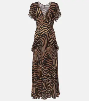 Rixo Evie Printed Silk Midi Dress - Black