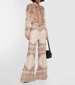 Zimmermann Printed High-rise Wide-leg Linen Pants