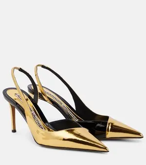 Alexandre Vauthier Metallic Faux Leather Slingback Pumps