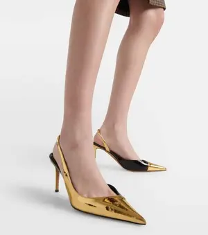 Alexandre Vauthier Metallic Faux Leather Slingback Pumps