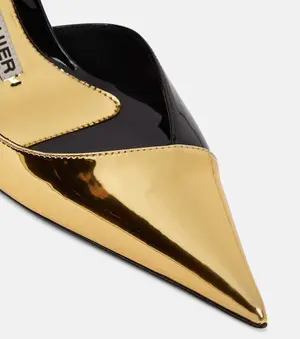 Alexandre Vauthier Metallic Faux Leather Slingback Pumps