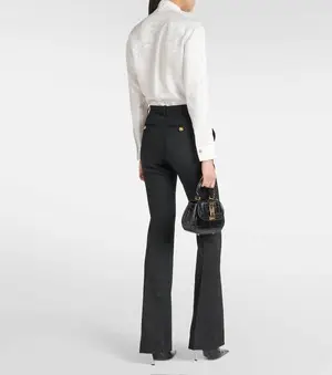 Versace High-rise Flared Wool-blend Pants - Black
