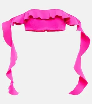 David Koma Strapless Wool-blend Ruffle Top - Pink