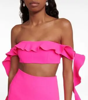 David Koma Strapless Wool-blend Ruffle Top