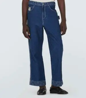 BODE Knolly Brook Embroidered Wide-leg Jeans - Blue