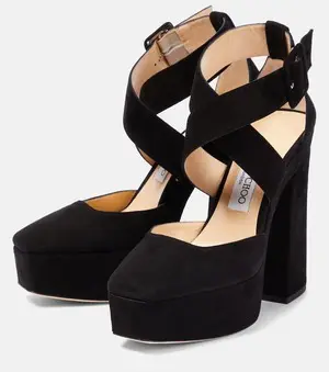 JIMMY CHOO Gian 140 Platform Leather Pumps - Black