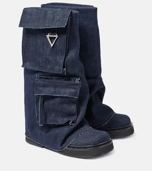 Attico Robin Denim Combat Boots - Blue