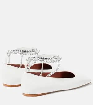 Amina Muaddi Embellished Leather Ballet Flats