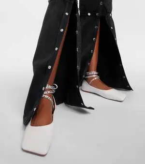 Amina Muaddi Embellished Leather Ballet Flats
