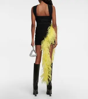 Attico Feather-trimmed Knitted Miniskirt
