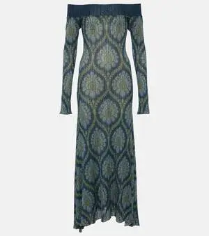 Etro Printed Off-shoulder Midi Dress - Blue