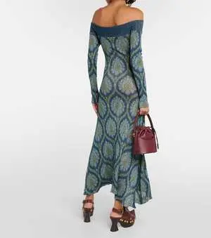 Etro Printed Off-shoulder Midi Dress
