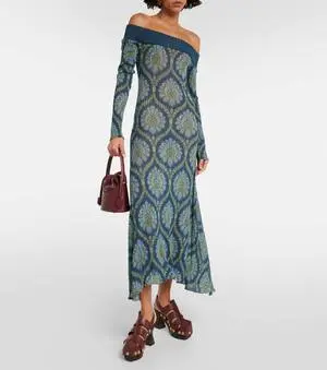 Etro Printed Off-shoulder Midi Dress